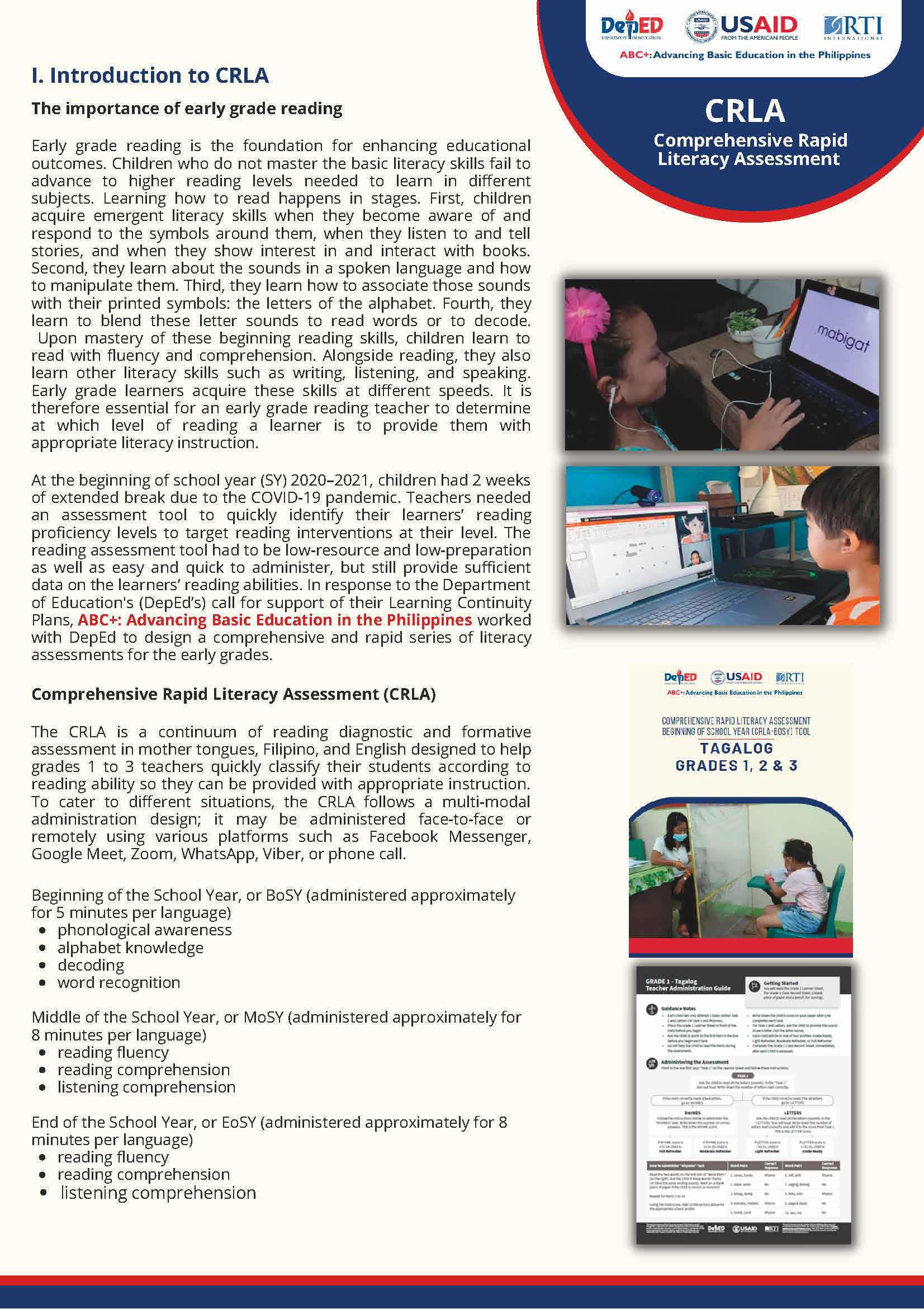 Comprehensive Rapid Literacy Assessment (CRLA) Full Briefer